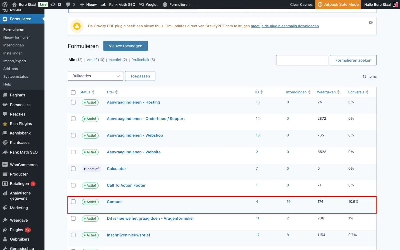 Gravity Forms meldingen instellen | Buro Staal
