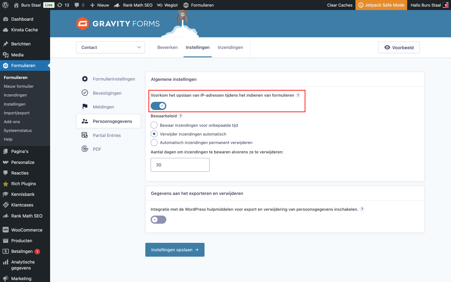 Gravity Forms Persoonsgegevens | Buro Staal
